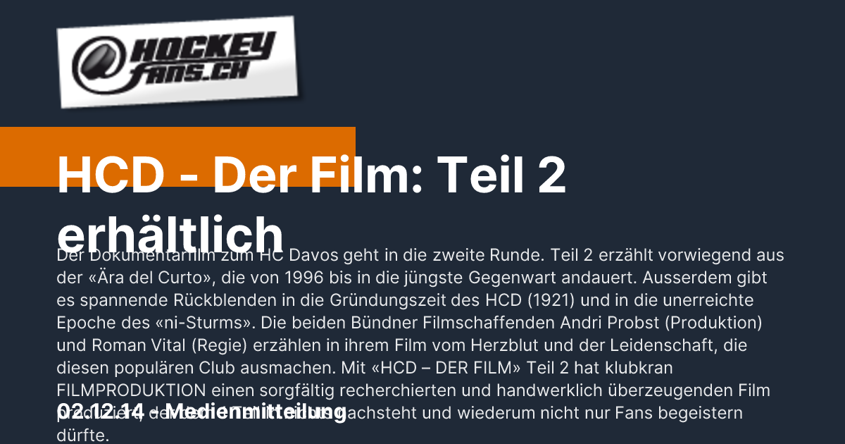 HCD - Der Film: Teil 2 erhältlich — hockeyfans.ch